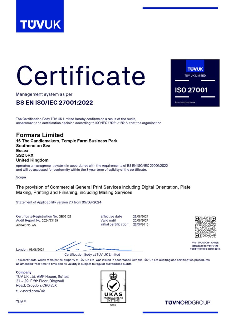 ISO 27001 Certification - Formara Print and Marketing